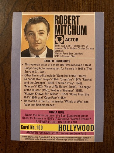 Robert Mitchum Signed Autographed Hollywood WOF Card w COA Cape Fear El ...