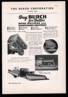 1939 Burch Corporation Snow Plows, Dump Trucks Crestline OH Vintage ...