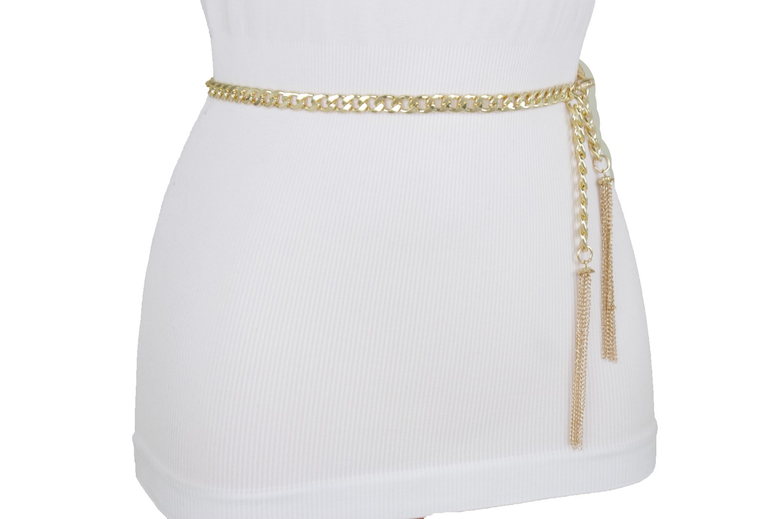 Women Chunky Gold Metal Chains Links Sexy Fashion Narrow Belt Fringes ...