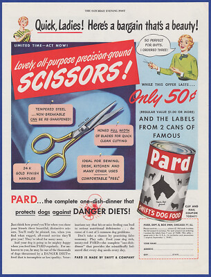 Vintage 1949 SWIFT'S PARD Dog Food Pet Ephemera Scissors Offer 40's ...