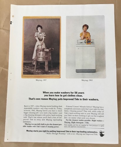 Maytag washer & Tide print ad 1963 orig vintage 1960s retro photo art ...