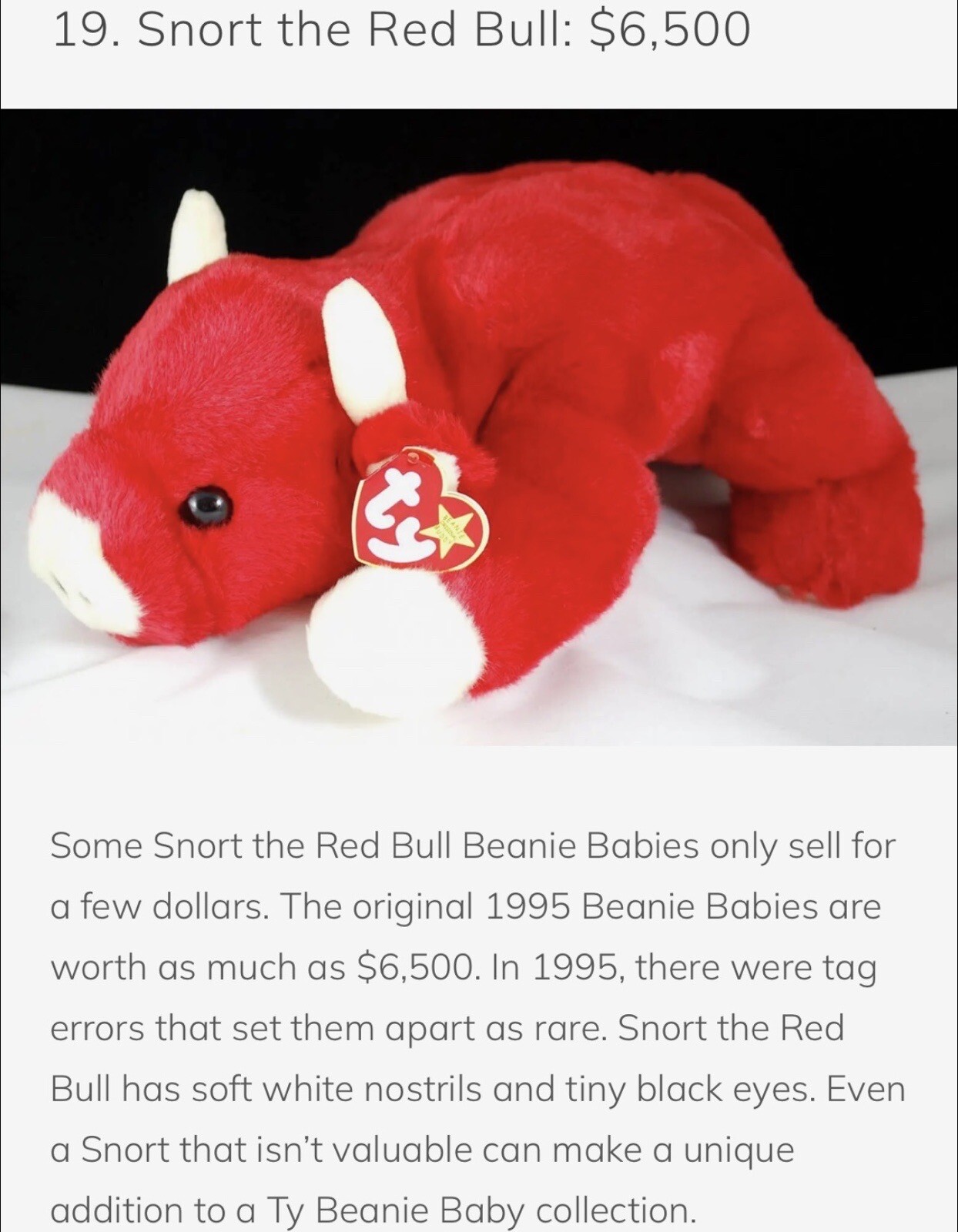 TY Beanie Baby Snort The Bull 1995 Retired Tag Errors Numeric Date, PVC ...