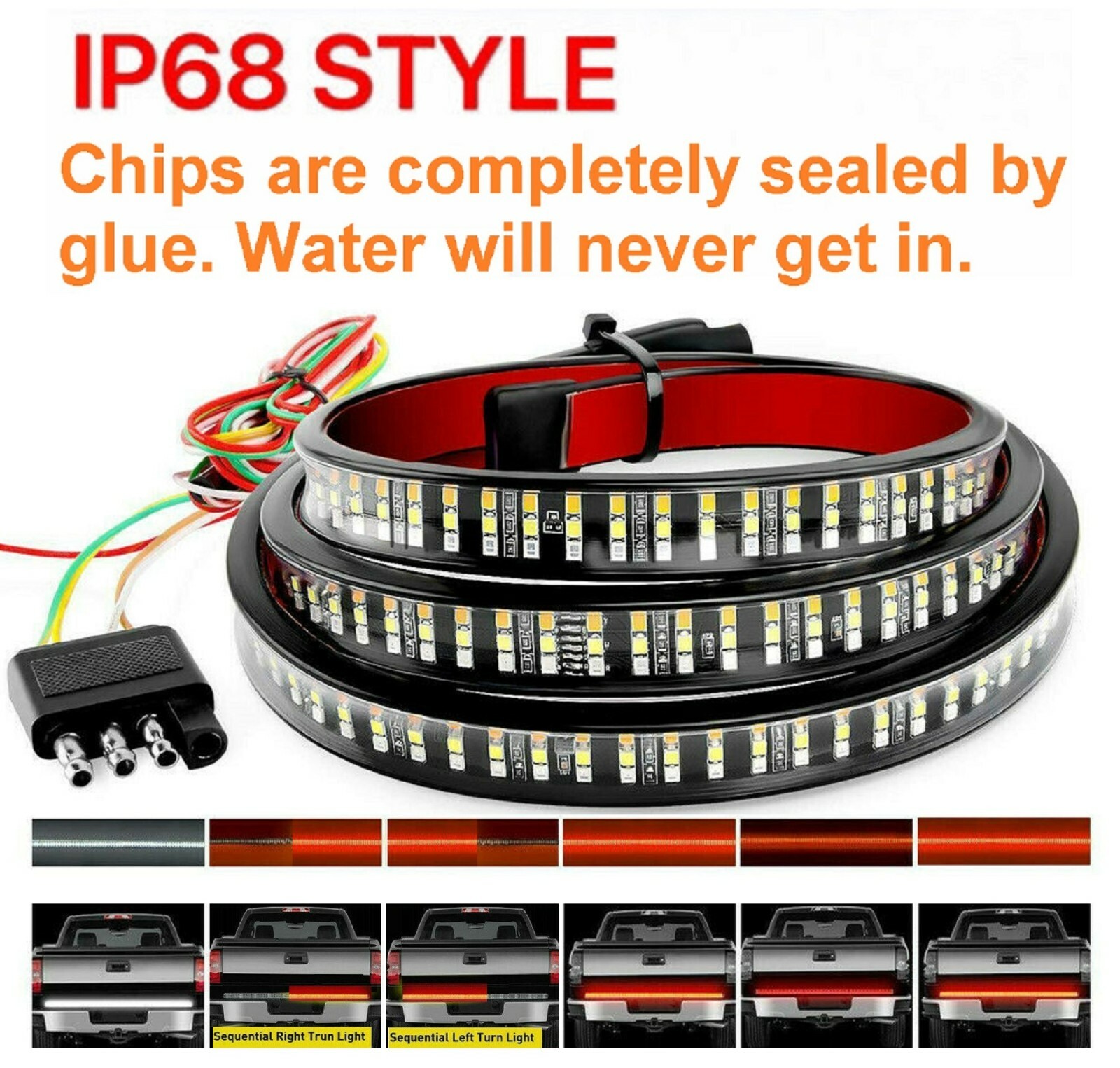 LED Strip 5ft Red 3 Row Tailgate Light R Truck Turn Signal Bed Brake ...