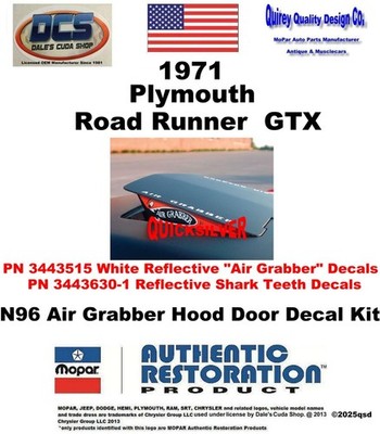 1971 road runner GTX Air Grabber Reflective Decal Kit 3443515 3443630-1 ...