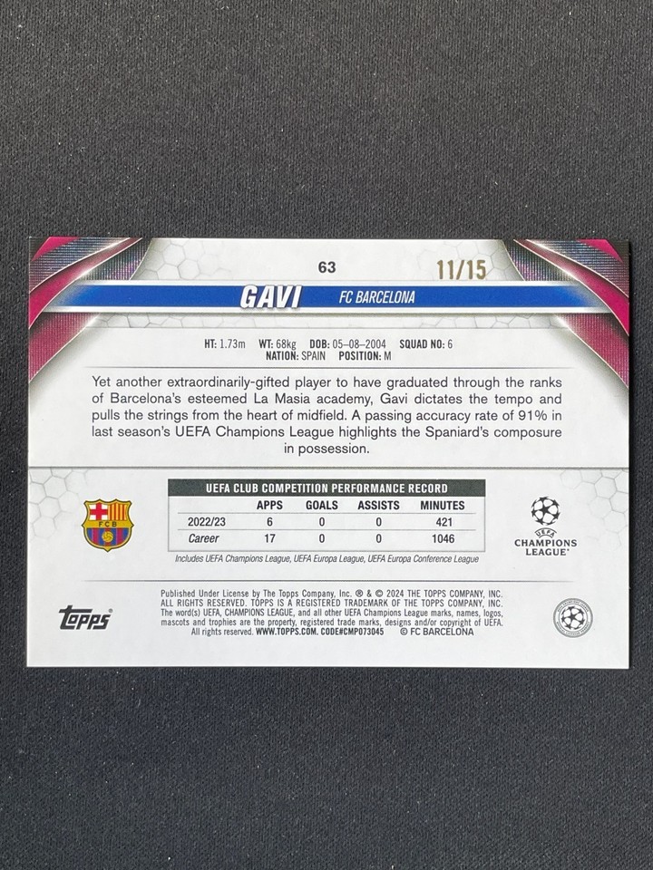 Gavi 2023-24 Topps UCC Jade Purple 11/15 #63 | eBay Australia