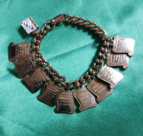 Ten Commandments Bible Charm Bracelet Gold Tone 7 Inch Vintage | eBay