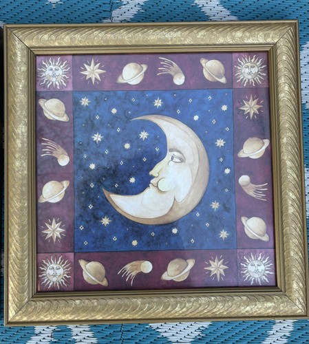 Vtg 90’s Mary Beth Zeitz Sun Moon Star Celestial Art Framed Prints Gold ...