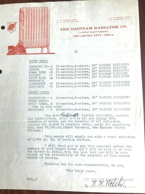 Oklahoma City, Oklahoma-Gasteam Radiator Company-Letter-School Bid ...