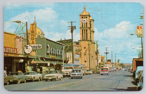 Postcard Street Scene & Church Tijuana Mexico Cars Storefronts Buses | eBay