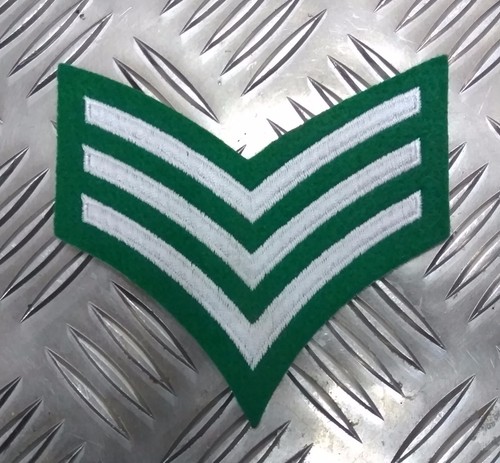Sergeant Rank Stripes 3 Chevrons Silver on Green Genuine Military Issue ...