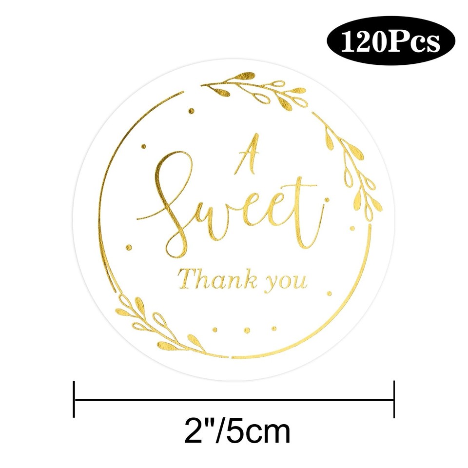 A Sweet Thank You Stickers, 120Pcs Gold Thank You Gift Stickers, 2inch ...