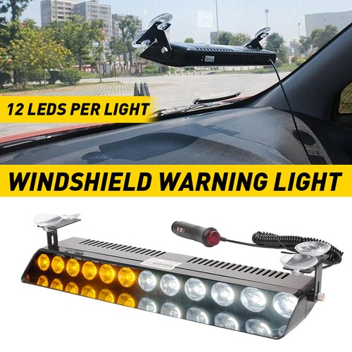 12LED Warning Car Beacon Strobe Bar Light Windshield Dash 12v Hazard ...