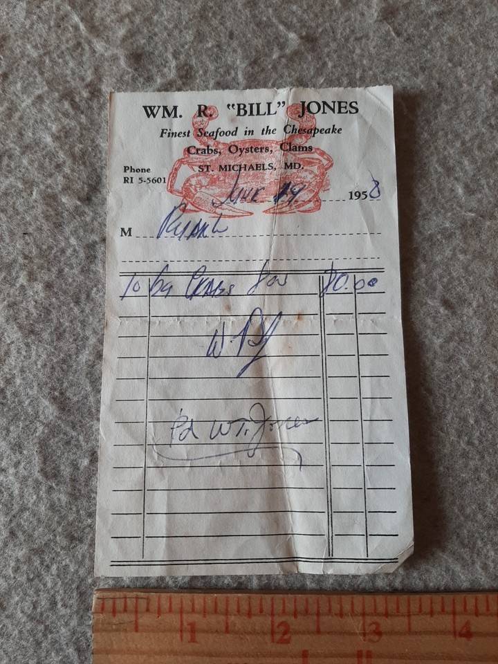 Vintage Letterhead Invoice Wm Bill Jones St. Michaels MD Crabs Oyster ...