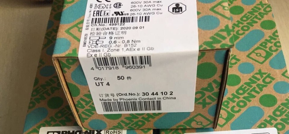 50pcs Phoenix Contact UT 4 3044102 Straight through terminal blocks #DC ...