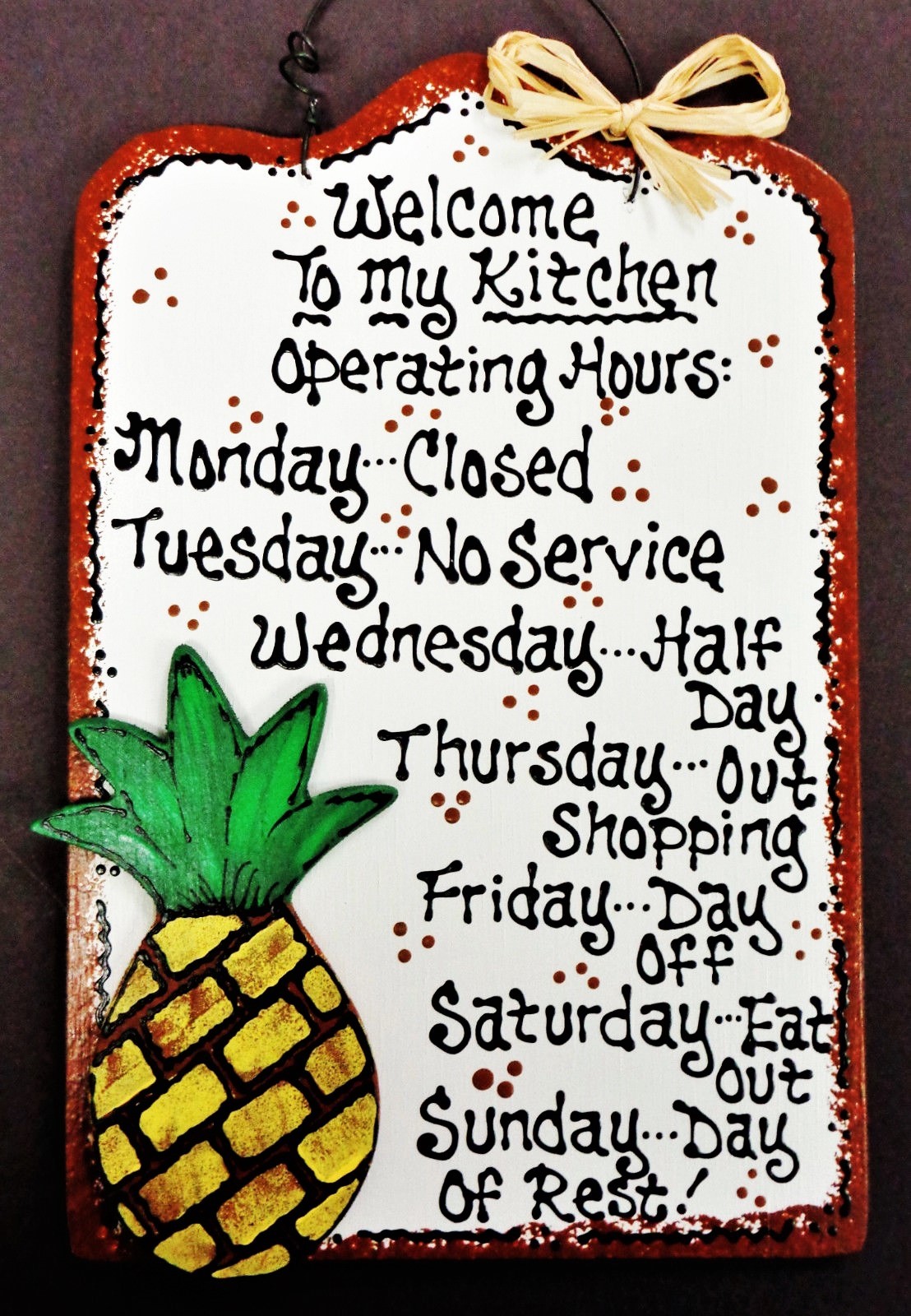 PINEAPPLE Kitchen Operating Hours SIGN Wall Art Plaque Tropical ...