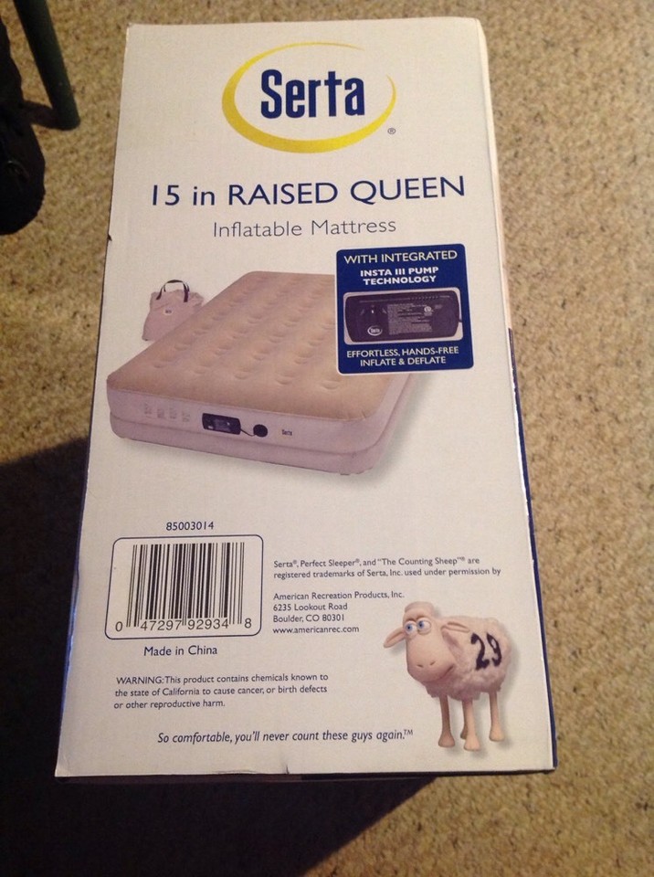NIB Serta 15" Raised Queen Inflatable Mattress With Integrated Pump ...