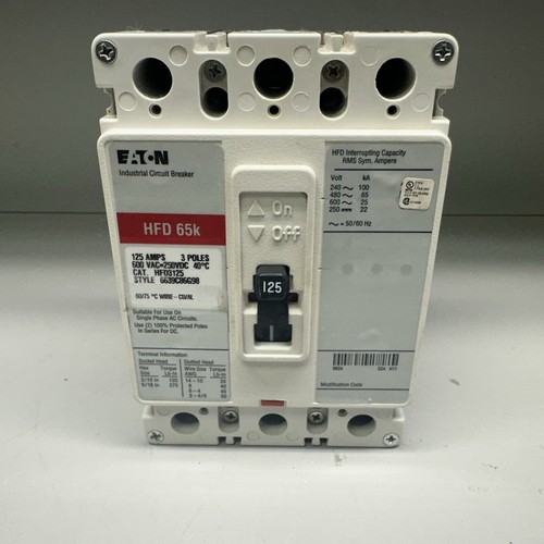 Cutler Hammer HFD3125, 600 Volt, 3 Pole 125 Amp Circuit Breaker - New ...