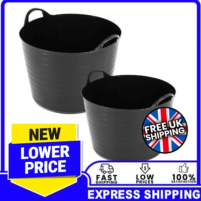 40 Litres Strong Flexible Plastic Storage Bucket Tubs Black Rubble ...