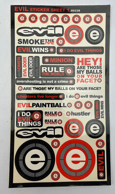 EVIL Sticker Sheet 1 Paintball Promo Decals HEY! ARE THOSE MY BALLS ON ...
