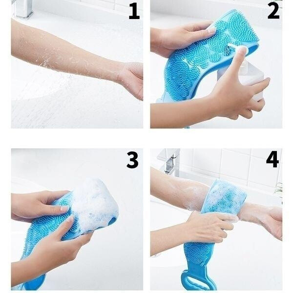 Silicone Bath Towel Rub Body Brush Shower Pull Back Strip Scrubber ...