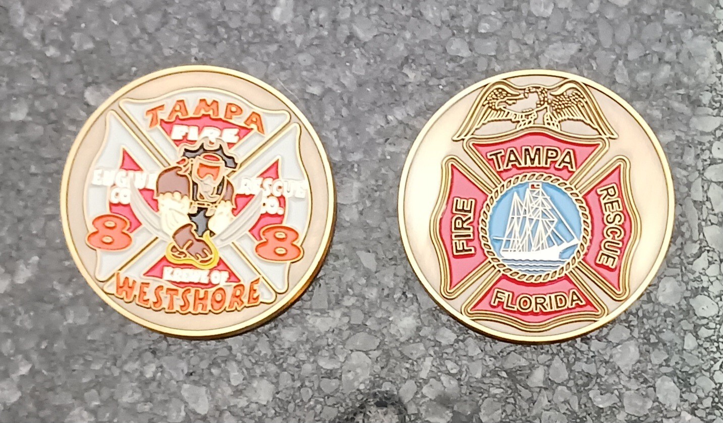 Station 8 Tampa Fire Department Gasparilla Challenge Coin Antique Gold ...