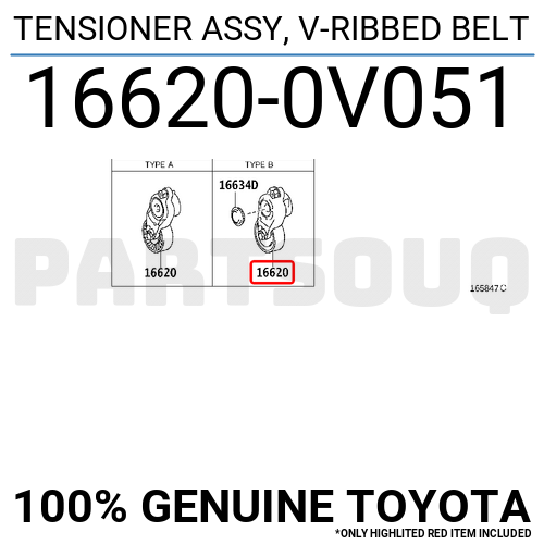166200V051 Genuine Toyota TENSIONER ASSY, V-RIBBED BELT 16620-0V051 | eBay