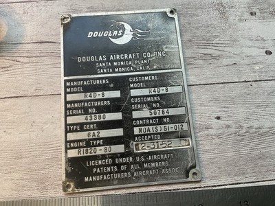 ORIGINAL KOREAN WAR DOUGLAS R4D-8 AIRCRAFT DATA SPEC NAME PLATE | eBay