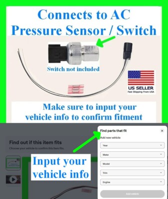 fits Ford AC Pressure Switch Sensor Connector Plug Pigtail Harness ...