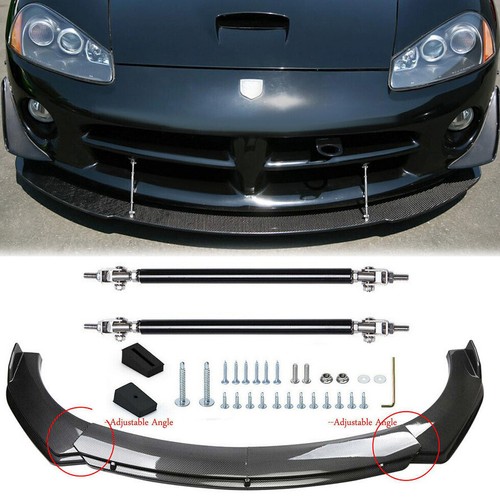 Carbon Fiber Front Bumper Lip Splitter Spoiler+ Strut Rods For Dodge ...