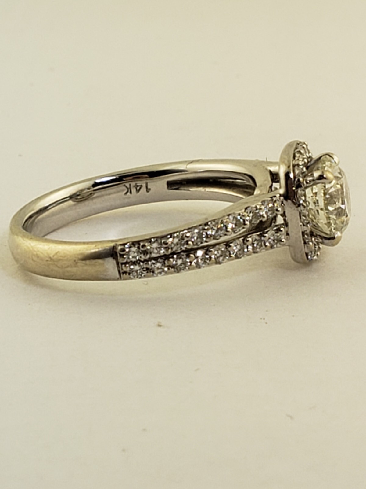 14 Karat White Gold Halo With Split Shank GIA Certify Diamond Ring Size ...