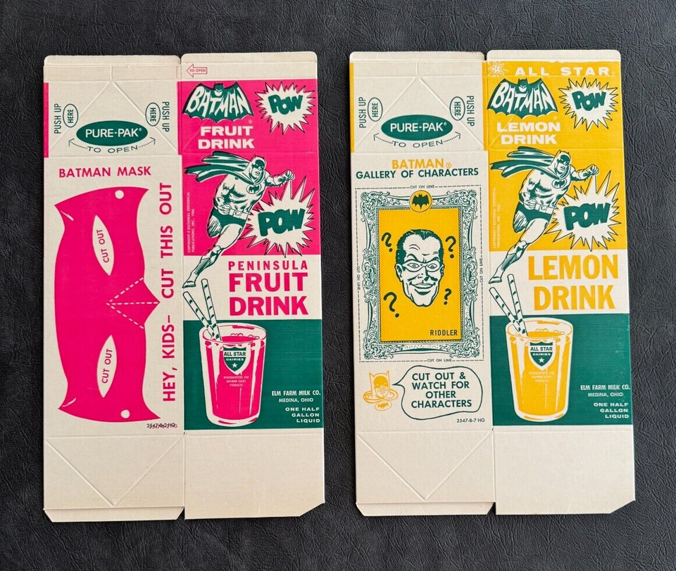 Set of 2 1966 BATMAN Fruit Drink Lemon Drink Unused One Half Gallon ...