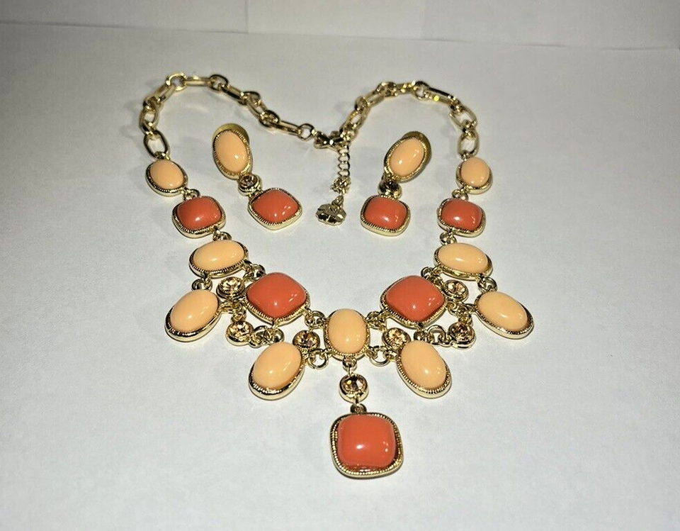 MONET-Vintage 17” Necklace Earrings Peach & Orange Color. | eBay