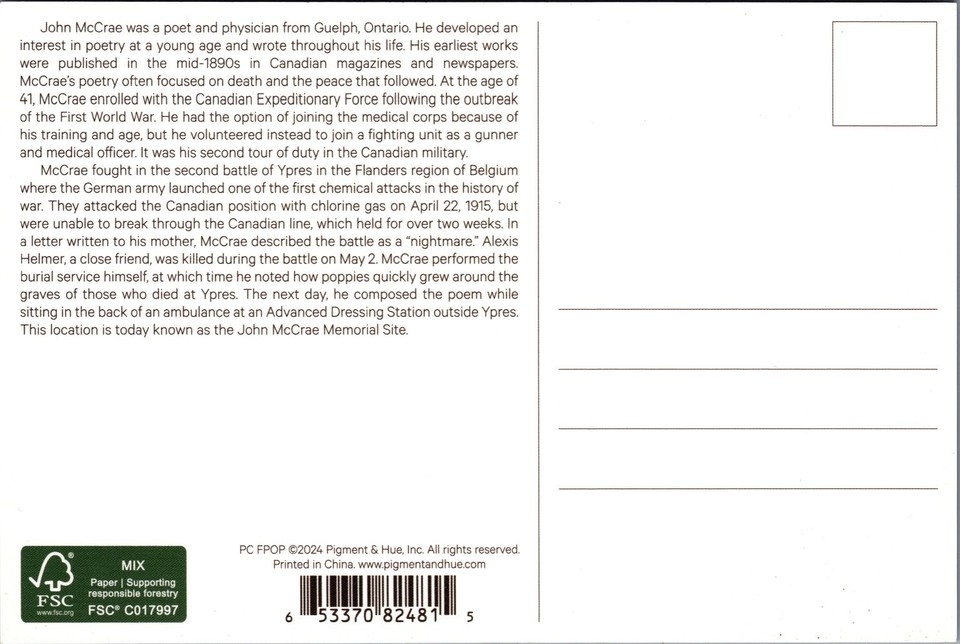 In Flanders Fields Poppies Poem Commemorative 4x6 NEW Postcard | eBay