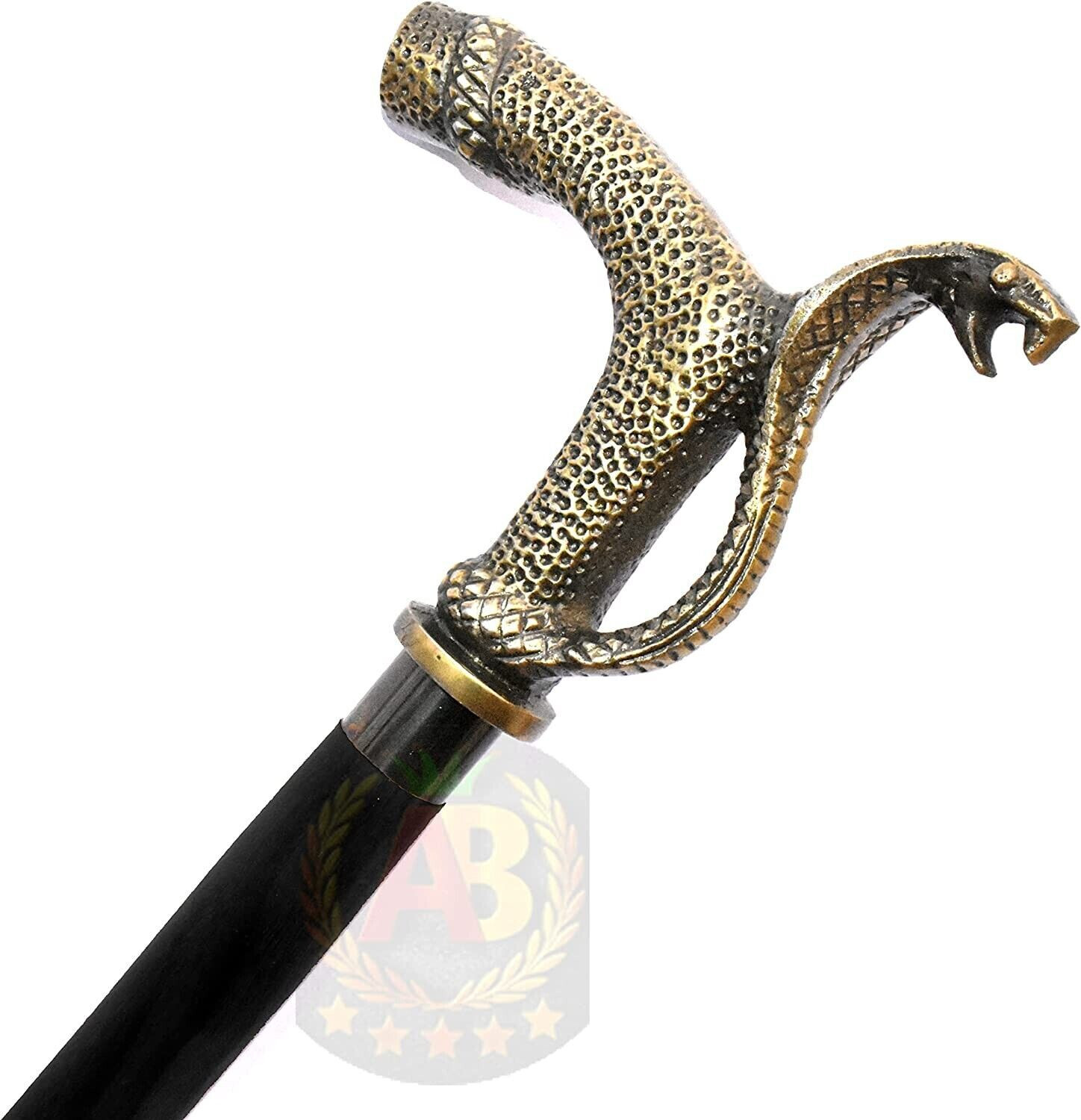 Aluminum Snake DESIGN Head HANDLE 3 Fold Black Wooden… - Gem