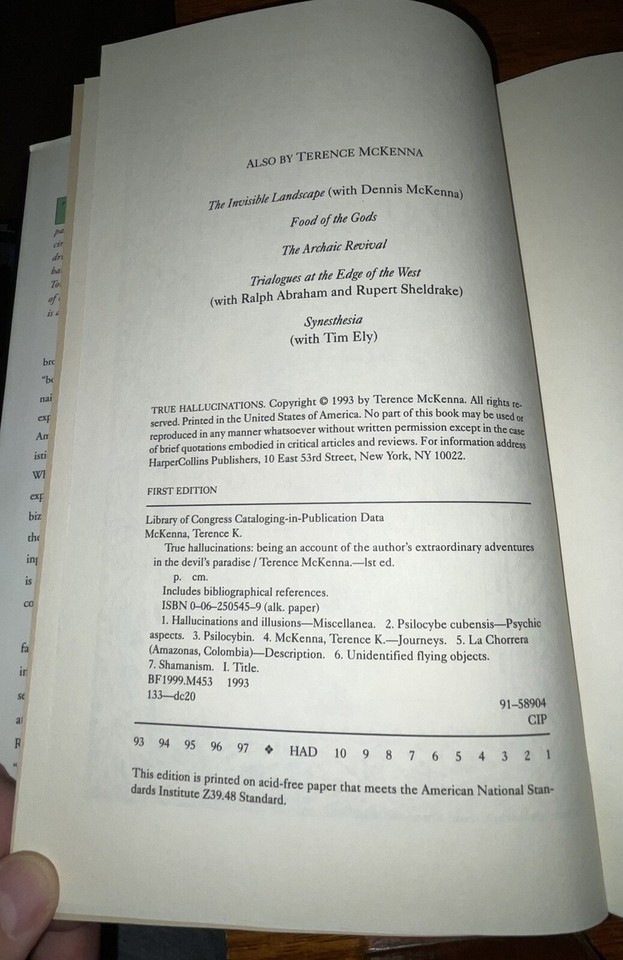 True Hallucinations by TERENCE McKENNA ~ SIGNED First Edition 1993 ...