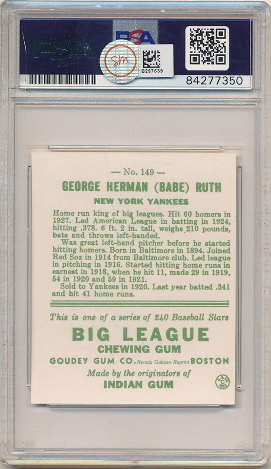 LINDA RUTH SIGNED AUTOGRAPH BABE RUTH TRADING CARD PSA DNA AUTHENTIC ...