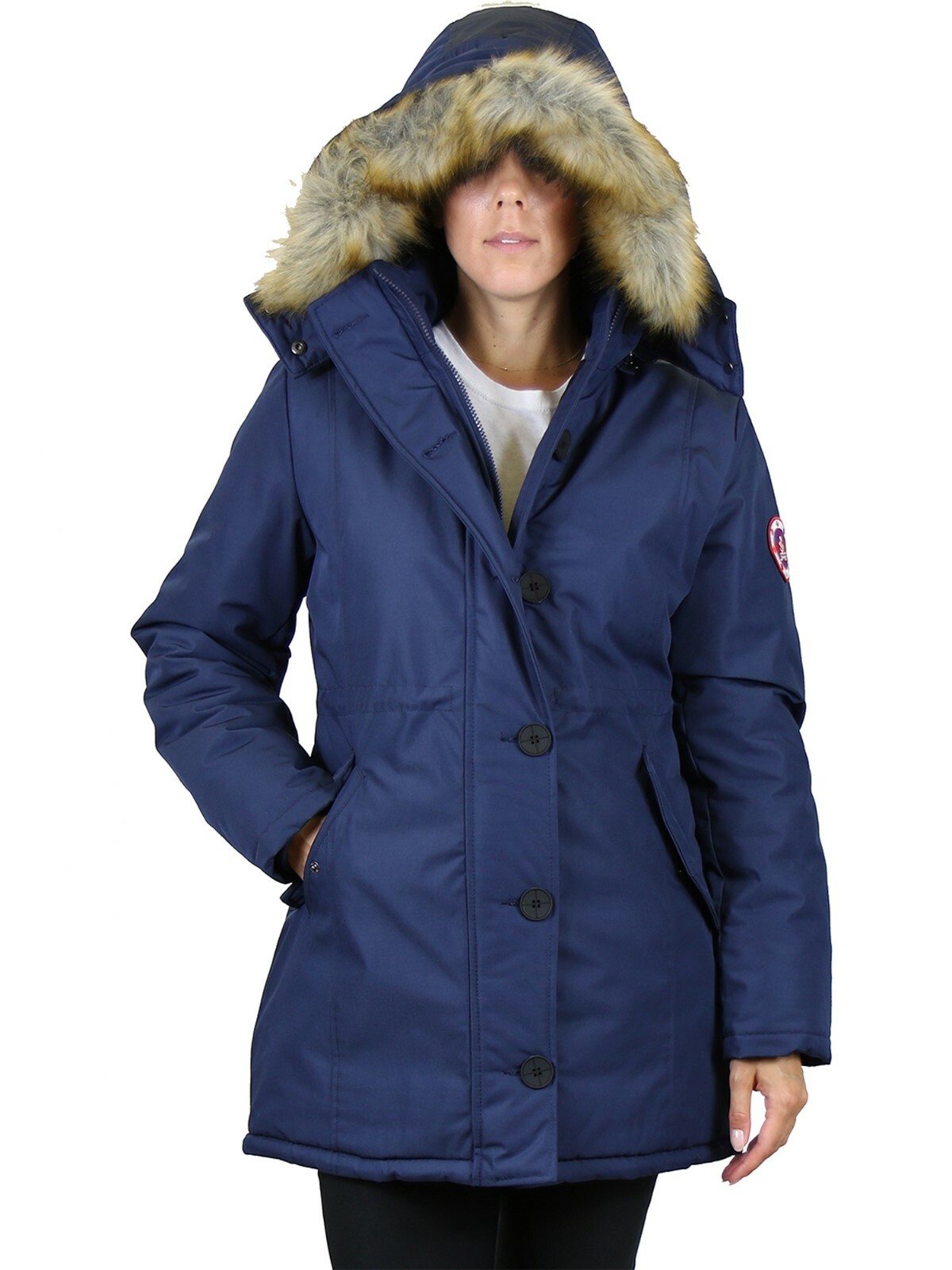 Womens Heavyweight Classic Long Parka Jacket w/ Detachable Hood Button ...