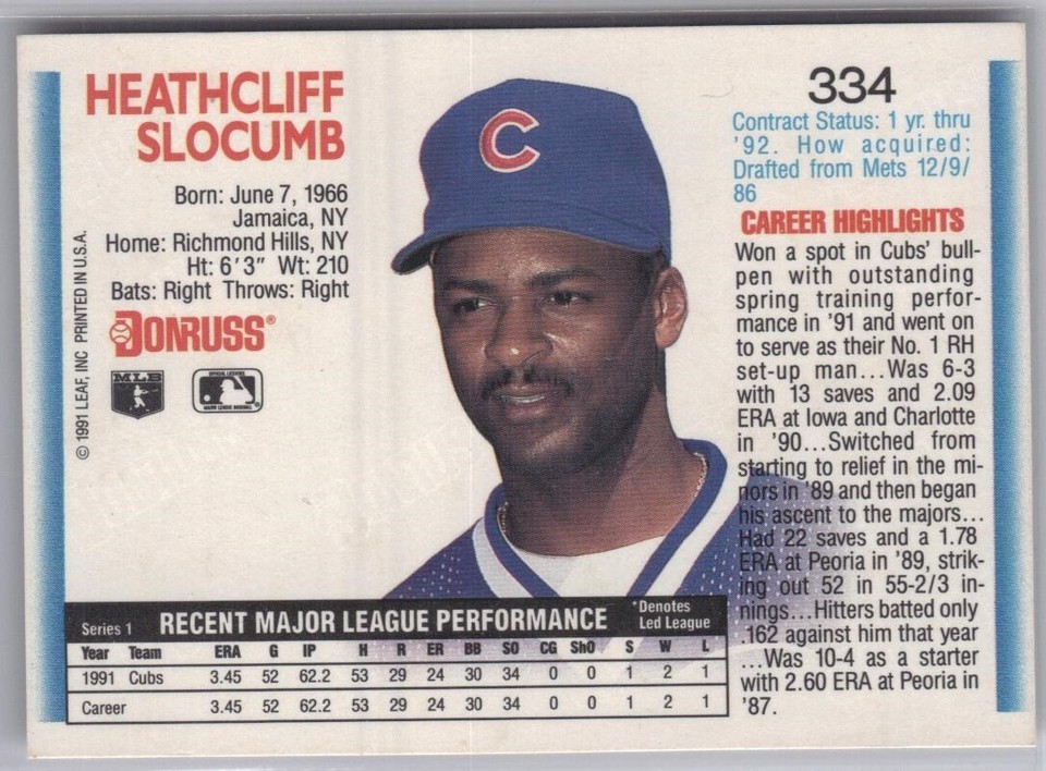 1992 Donruss Heathcliff Slocumb #334 Baseball Card | eBay