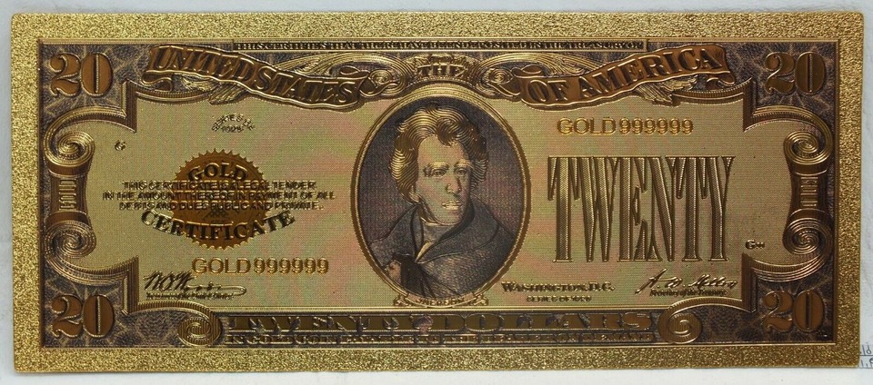 24K Gold-Plated Foil Note Currency Bill Paper Money Novelty Famous Cash ...