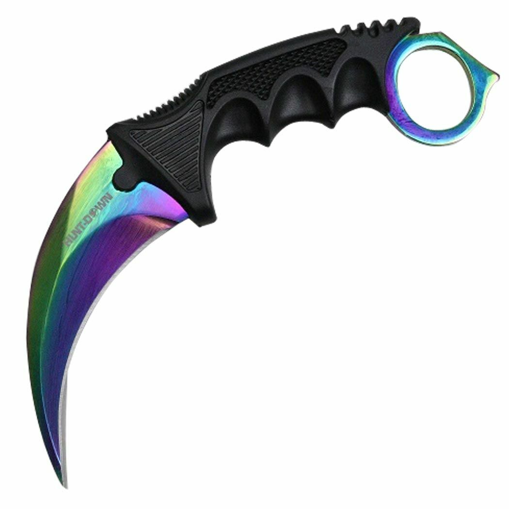 TACTICAL RAINBOW KARAMBIT COMBAT NECK KNIFE Survival Hunting BOWIE ...