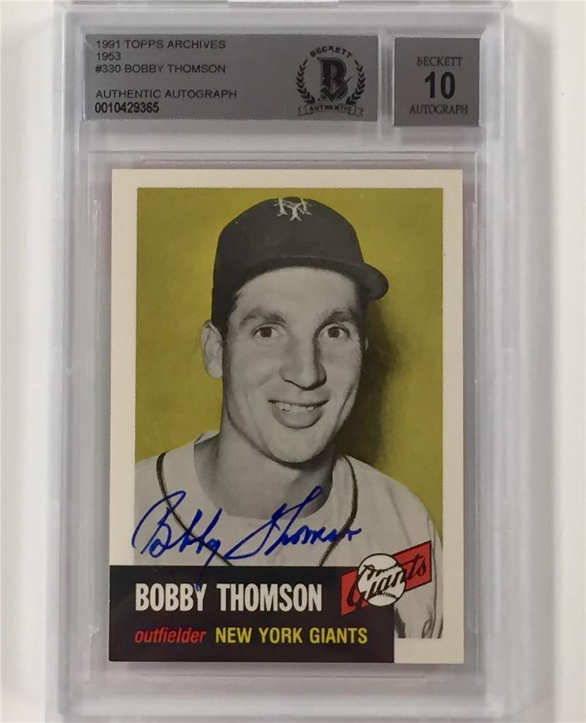 BOBBY THOMSON signed 1991 Topps Archives 1953 Reprint card ~BAS BGS 10 ...