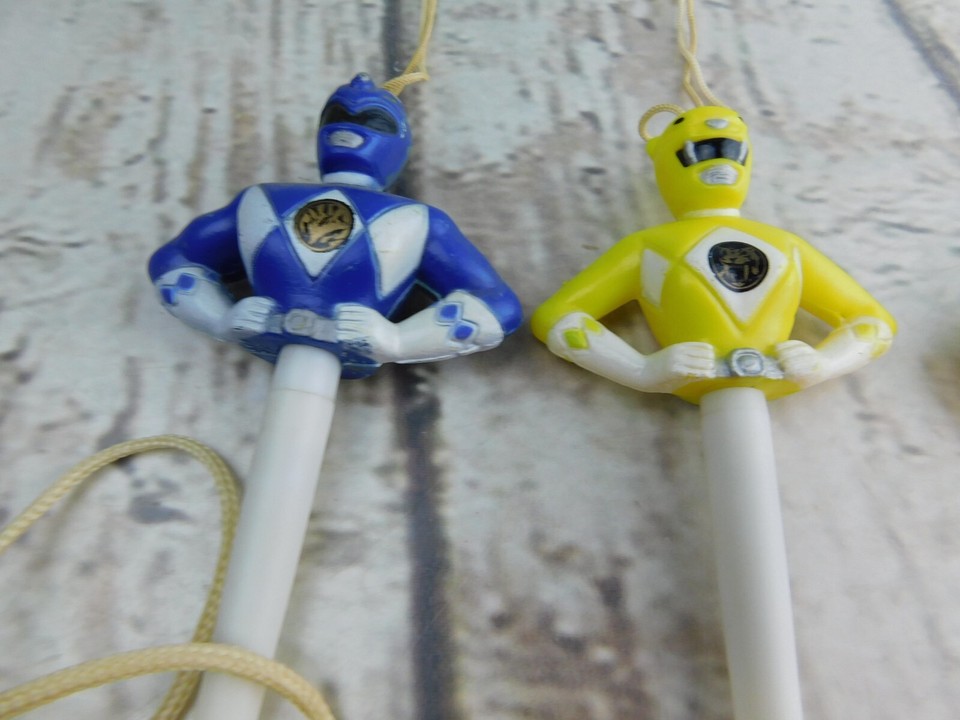 1995 Mighty Morphin Power Rangers Ink Pens Saban 4 + Container Lot (Dry ...