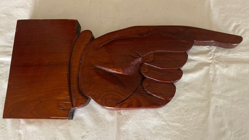 Vintage POINTING FINGER 2 SIDED HANGING WOODEN SIGN BRACKET ANTIQUE OLD ...