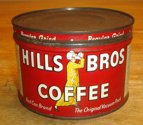 Vintage 1950's Hills Bros One Pound Key-Wind Coffee Can Tin with Metal ...