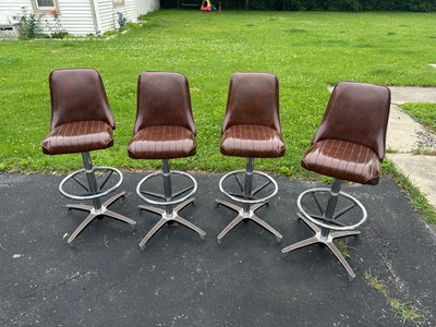 Vintage Mid-Century MCM Chromcraft Brown Vinyl Swivel Bar Stools (4) | eBay