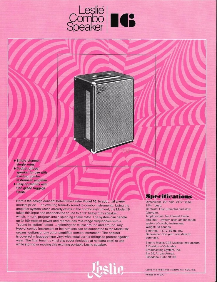 Leslie Model 16 Rotating Guitar speaker Cabinet Fender Vibratone ...