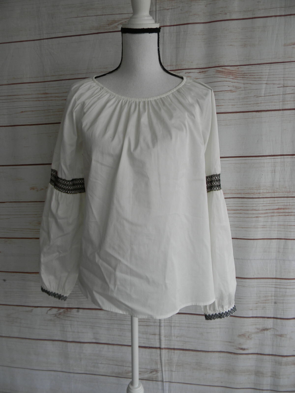 ELIZABETH & JAMES WHITE PEASANT BOHO LONG SLV TOP SZ M - Gem