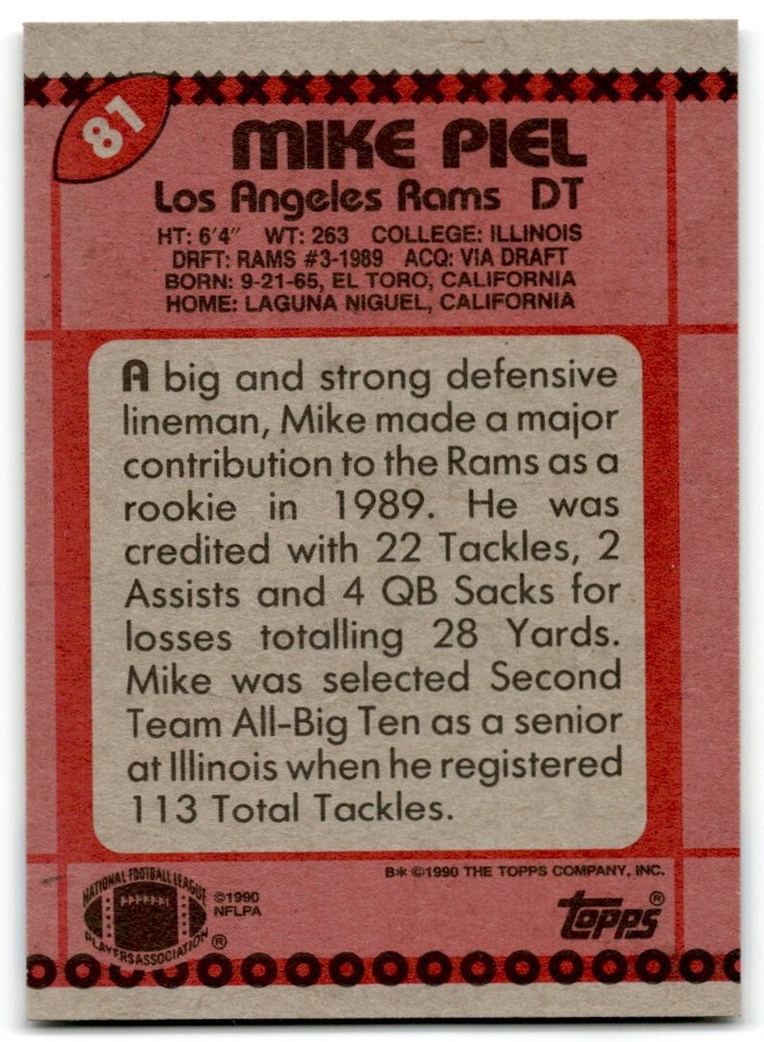 1990 Topps Mike Piel Los Angeles Rams #81 | eBay