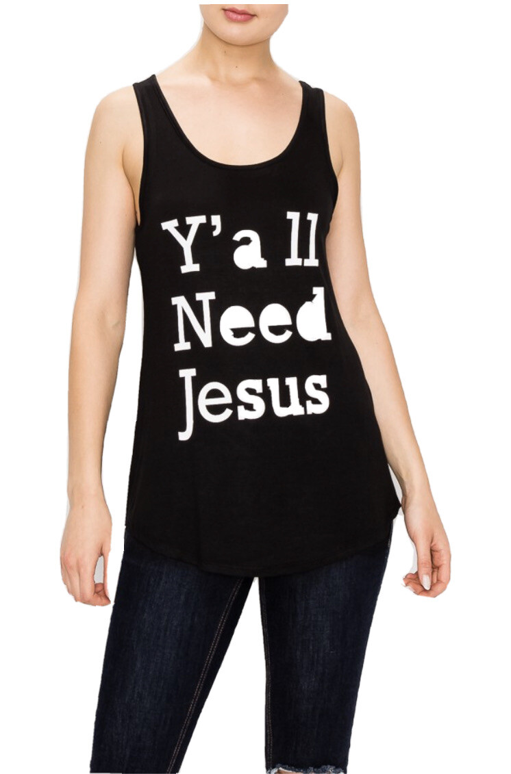 Black *Yall Need Jesus* Loose Graphic Tank Top New Casual Graphic Top ...