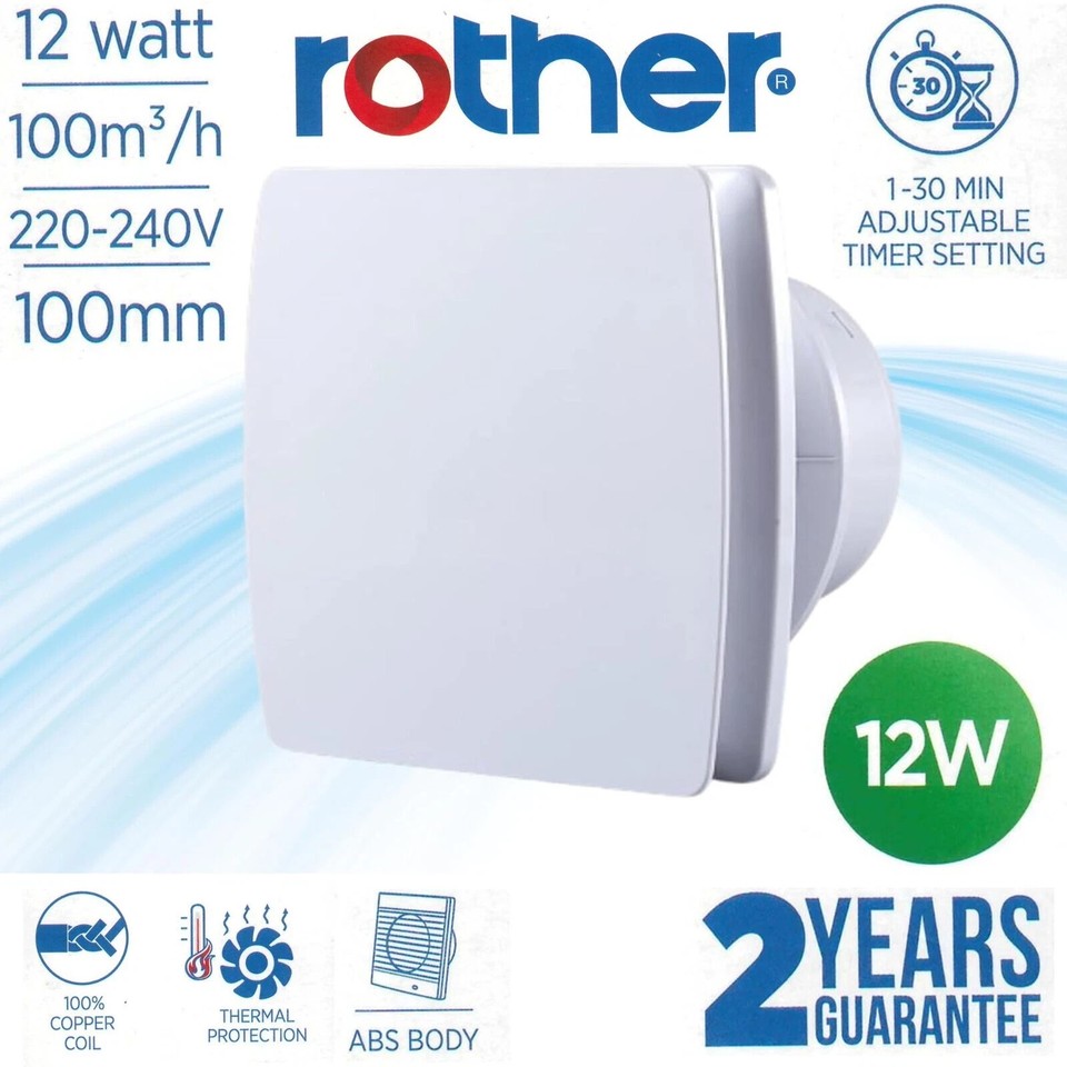 ROTHER Extractor Fan 12W BATHROOM EXTRACTOR 100M3H EXHAUST FAN Toilet ...